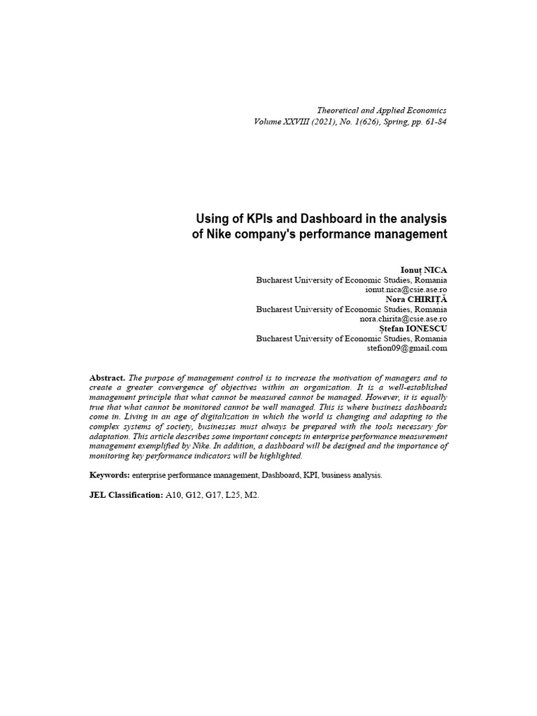 Using of Kpis and Dashboard in The Analysis of Nike Company'S ...
