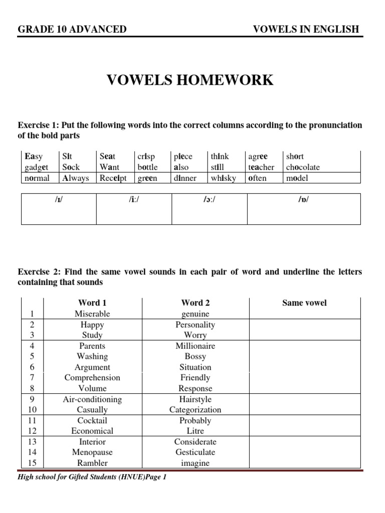 Vowels Homework + Self-Study | PDF | English Language | Phonetics