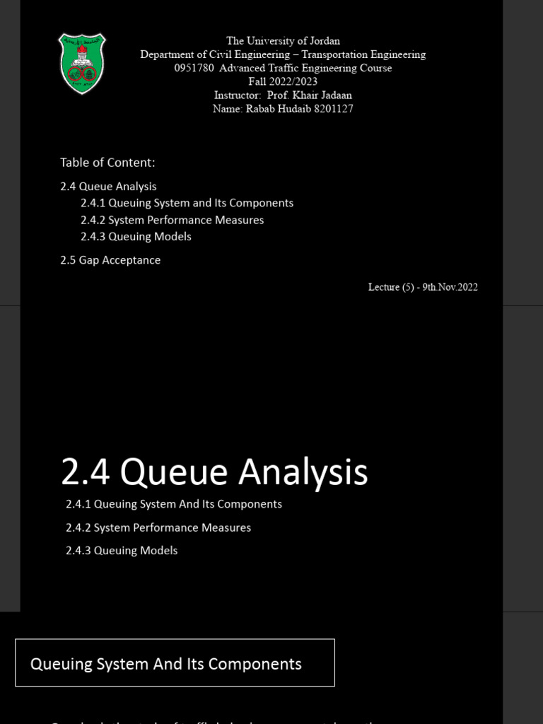 Queue Analysis & Gap Acceptance | PDF | Applied Mathematics | Statistical Theory