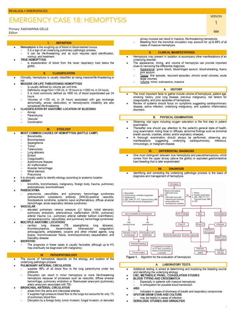 Hemoptysis: Causes and Management Guide | PDF | Lung | Respiratory Diseases