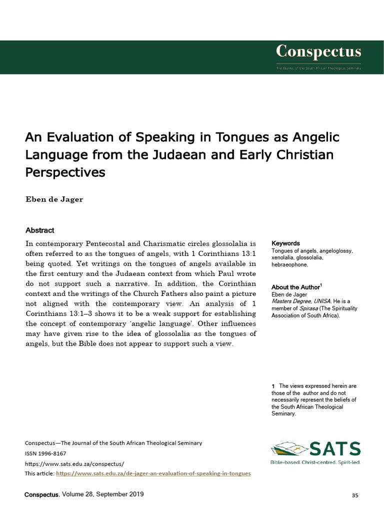 An Evaluation of Speaking in Tongues As Angelic Language From The Judaean and Early Christian ...