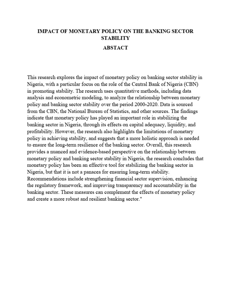 Nigeria's Monetary Policy & Bank Stability | PDF | Money Supply ...
