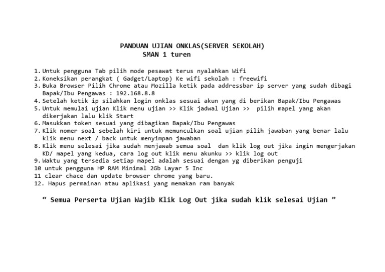 Siswa - Panduan Ujian Onklas Offline | PDF