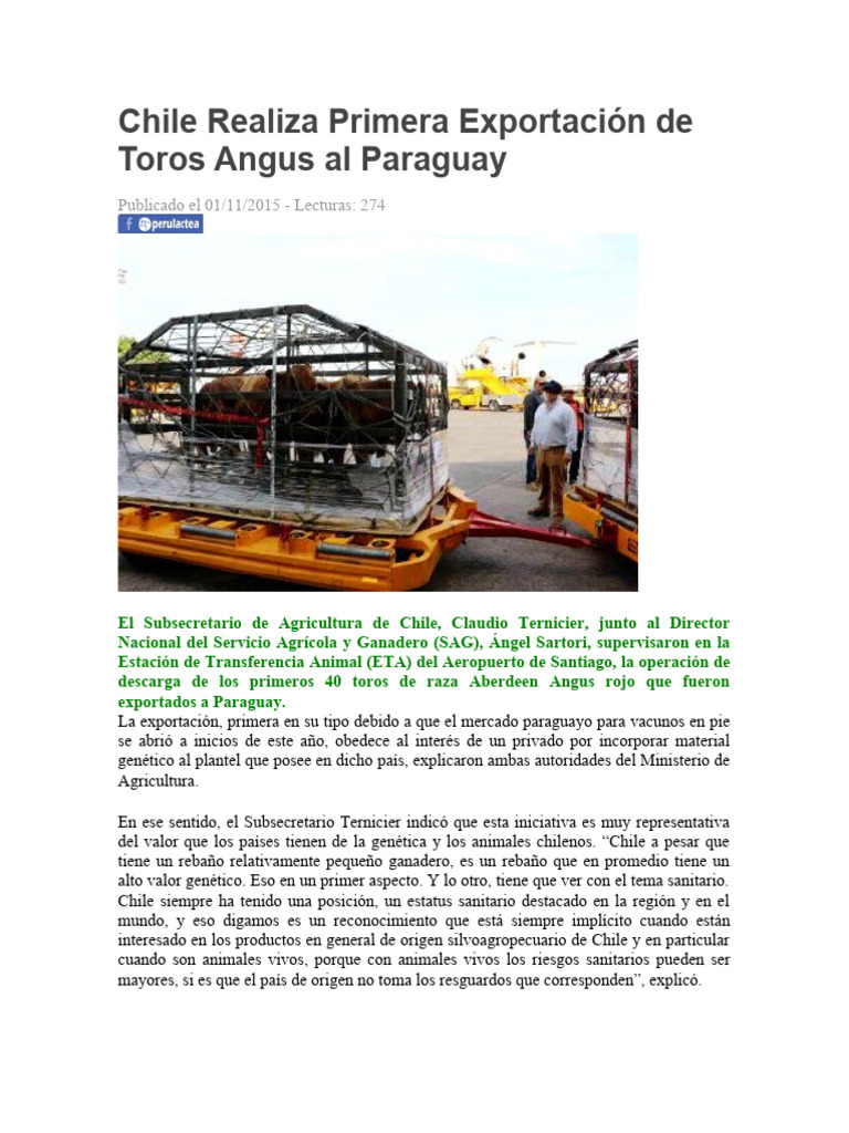 Chile Realiza Primera Exportación de Toros Angus Al Paraguay | PDF ...