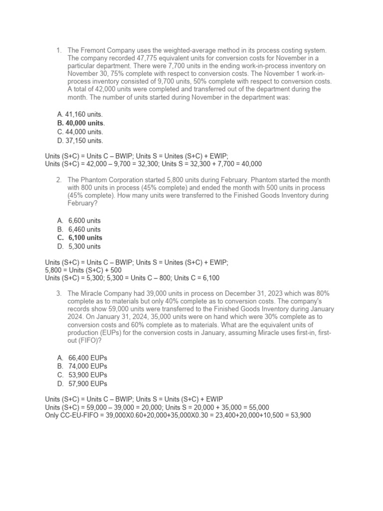 Process Costing Practice Quiz | PDF | Inventory | Supply Chain Management