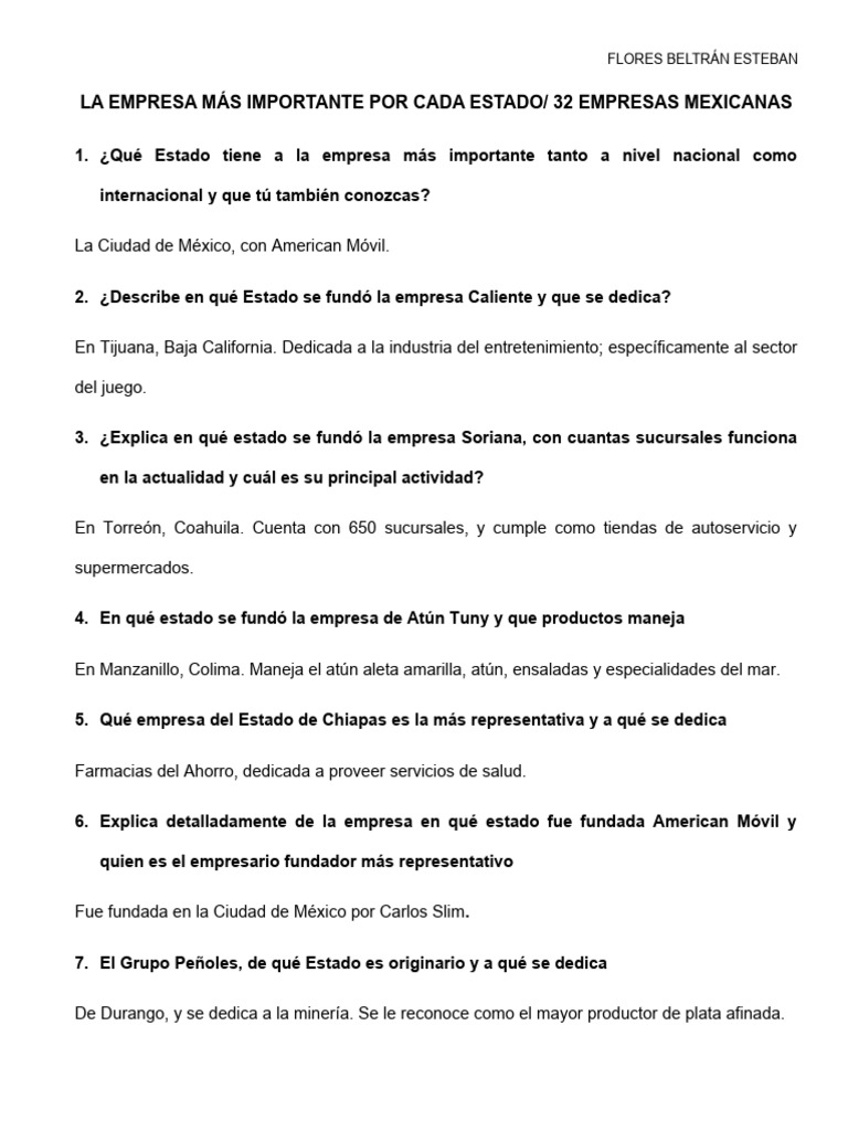 La Empresa Más Importante Por Cada Estado | PDF | México