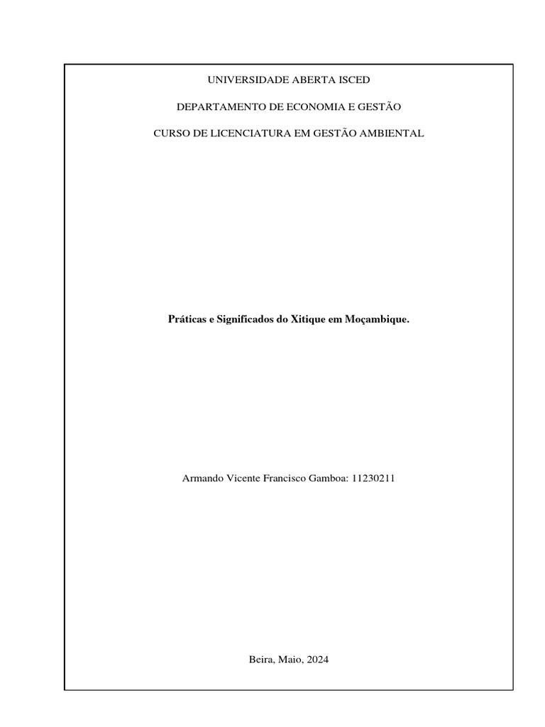 Práticas do Xitique em Moçambique | PDF | Sociologia | Moçambique