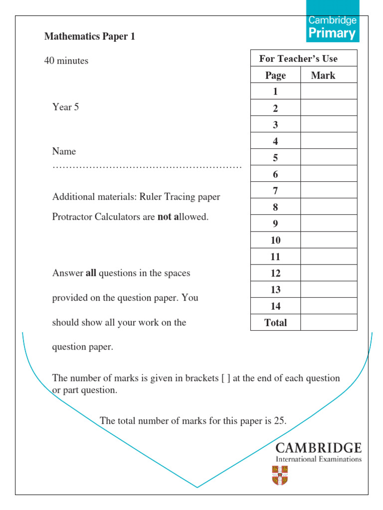 Maths Y5 Paper1 2024-1st Term | PDF