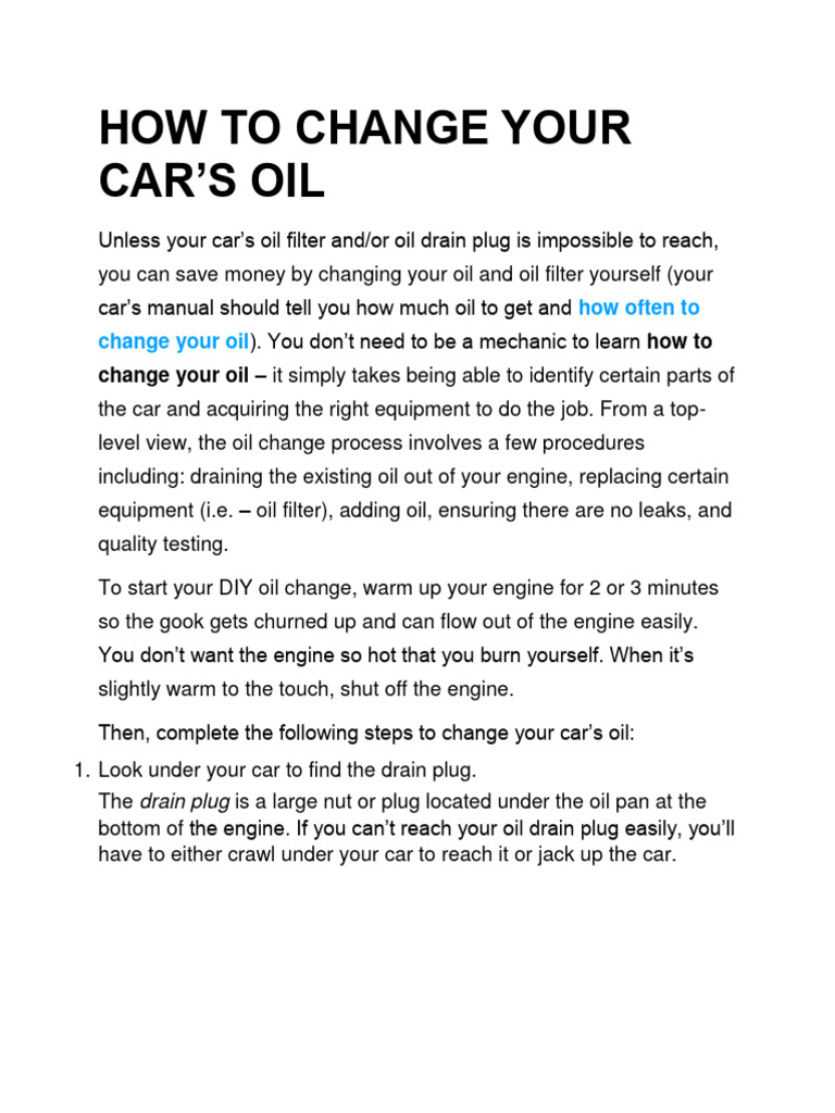 How To Change Your Car Oil | PDF
