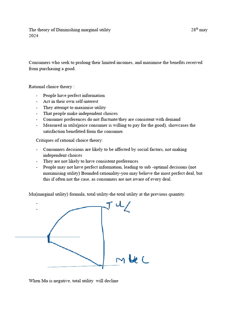 The Theory of Diminishing Marginal Utility 28th May 2024 | PDF ...