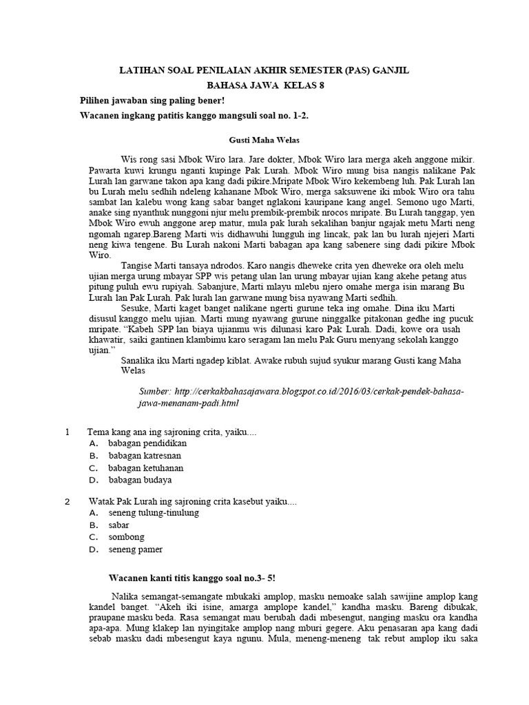 Latihan Soal Penilaian Akhir Semester | PDF