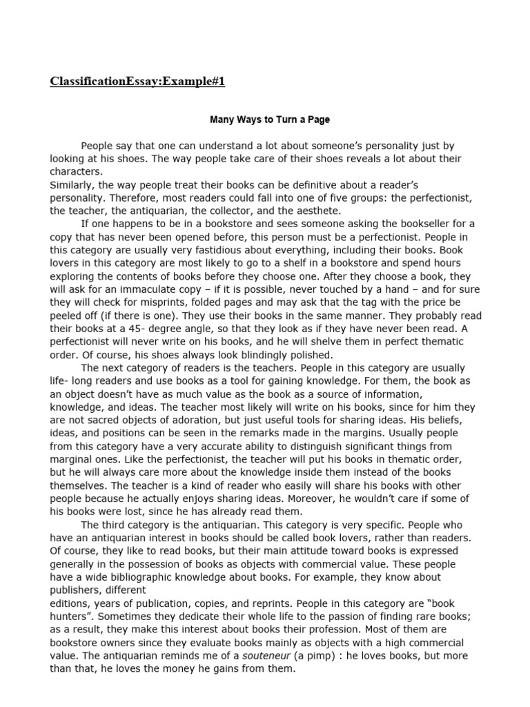 Classification Essay Sample | PDF | Wellness | General Fiction