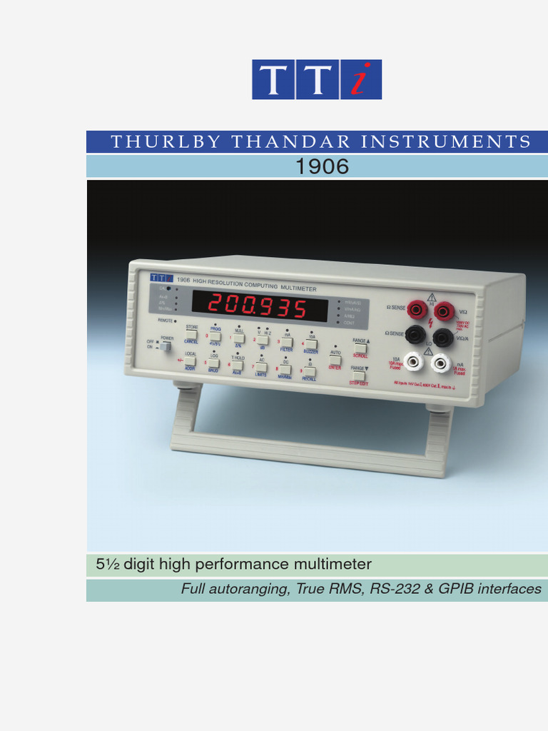 Thurlby Thandar 1906 5.5 Digits Multimeter Datasheet | PDF | Electronic ...