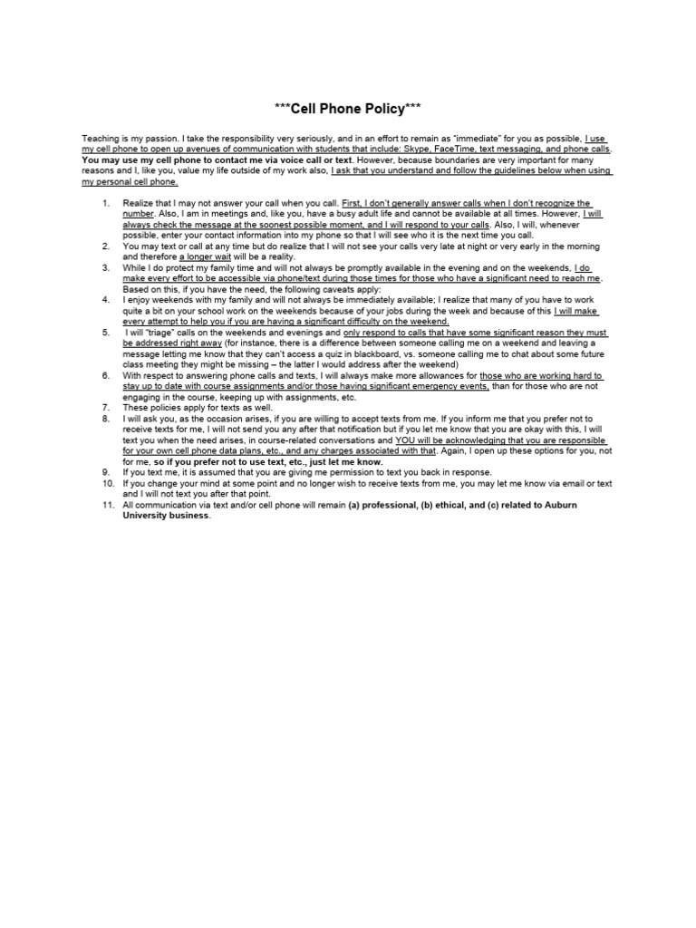 Cell Phone Policy | PDF | Communication