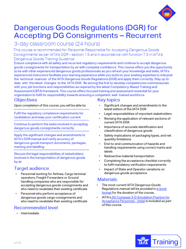 Training tcgg62 DGR Acceptance Recurrent | PDF | Dangerous Goods