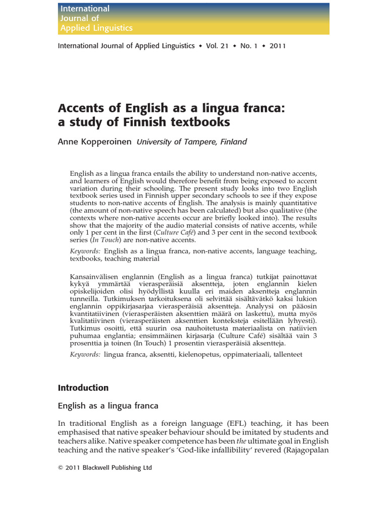 Accents of English As A Lingua Franca: A Study of Finnish Textbooks ...