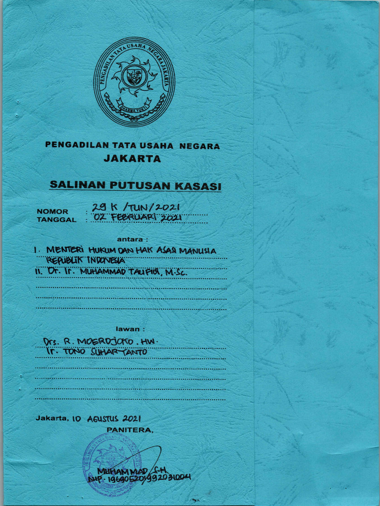 Salinan Putusan No 29k-Tun-2021 Kasasi Ma | PDF