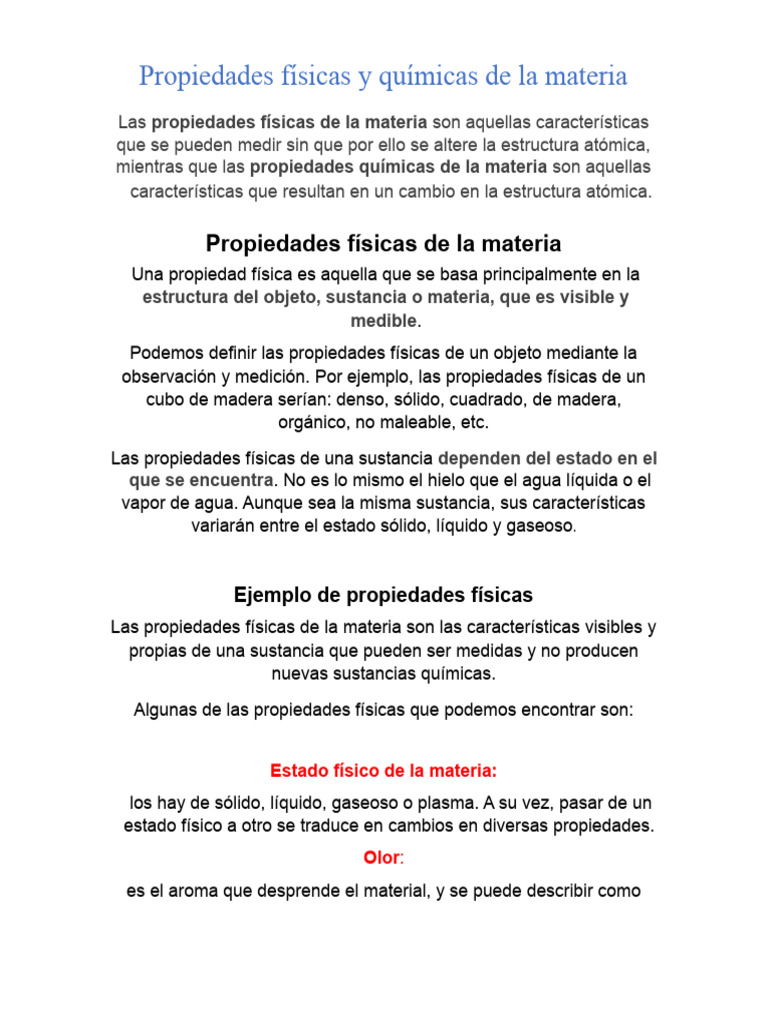Propiedades de la Materia: Físicas y Químicas | PDF | Redox ...