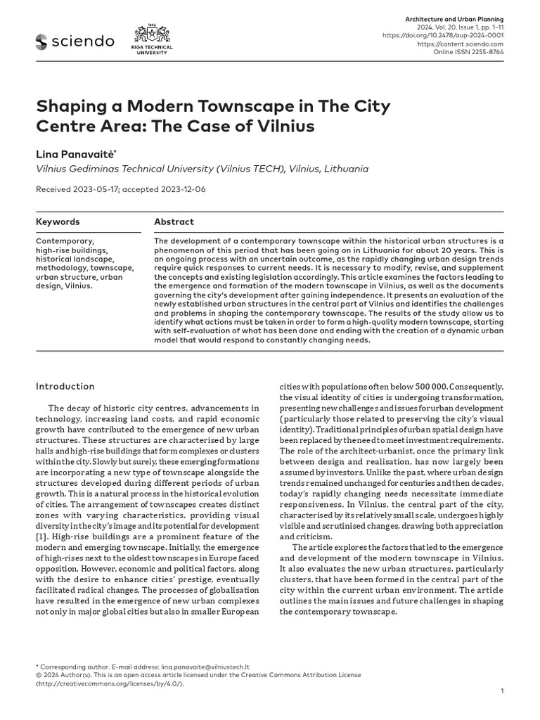 Shaping A Modern Townscape in The City Centre Area The Case of Vilnius ...
