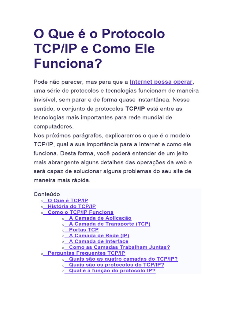 O Que É o Protocolo TCP | Download grátis PDF | Suíte de protocolo de internet | Protocolo de ...