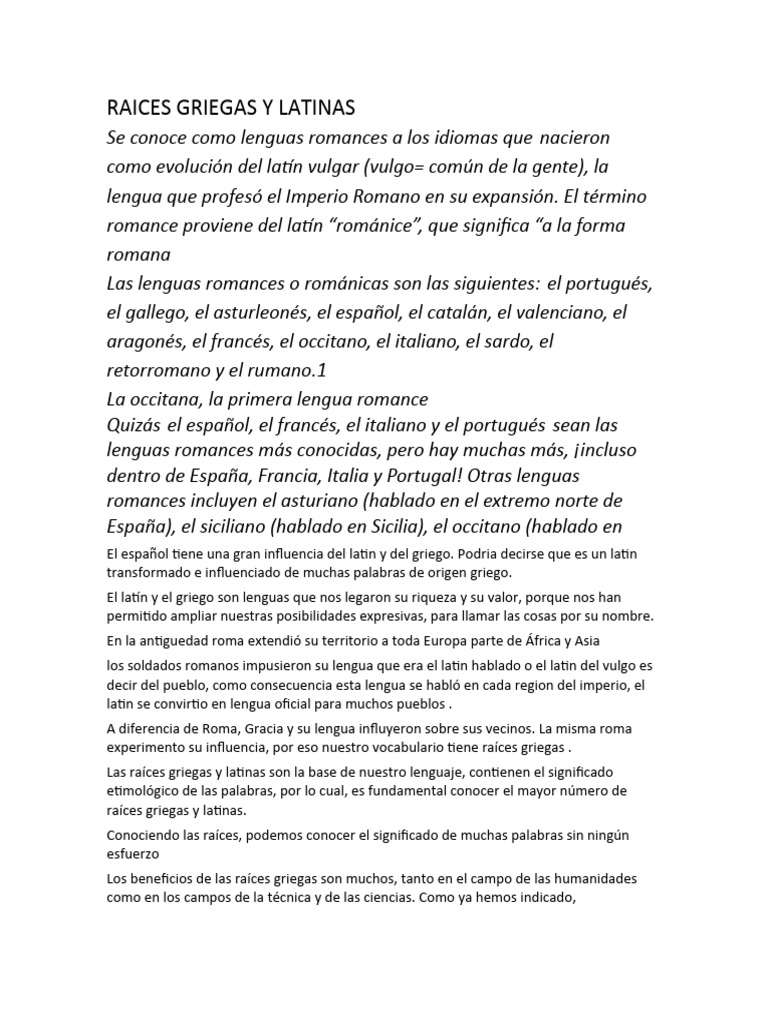 Raices Griegas y Latinas | PDF | latín | Lengua española