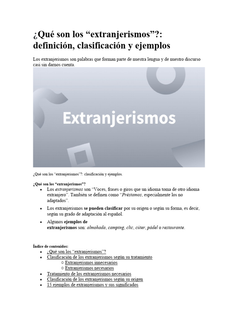 Extranjerismos: Definición y Ejemplos | PDF | Lengua española | Lingüística