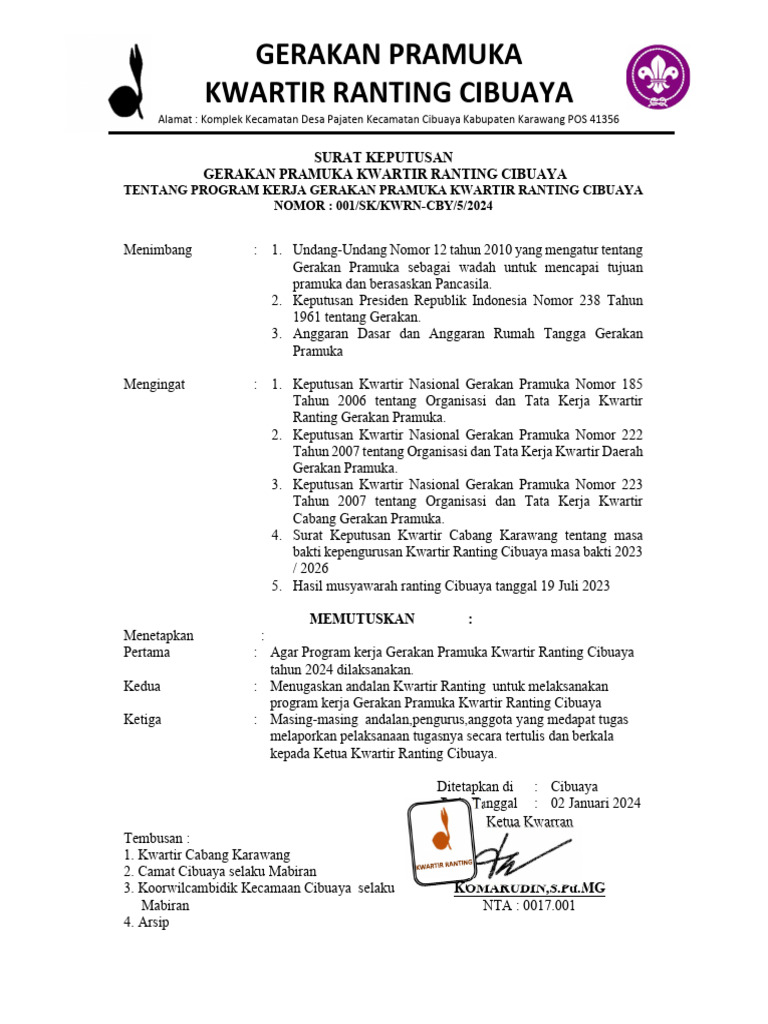 Program Kerja Kwaran Cibuaya | PDF