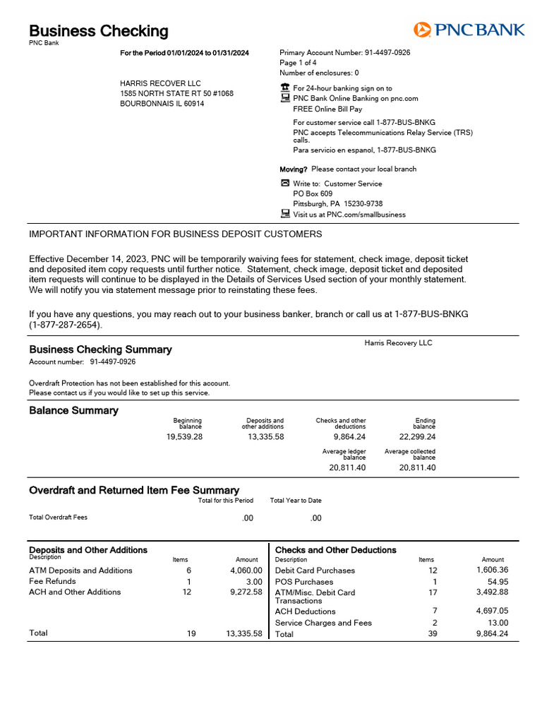 Harris JANUARY-2024 | PDF | Debit Card | Transaction Account