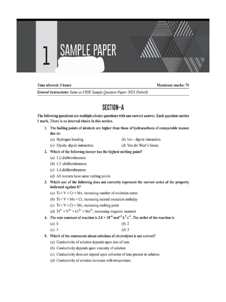 Chem 2023 Practise Paper 1 | PDF