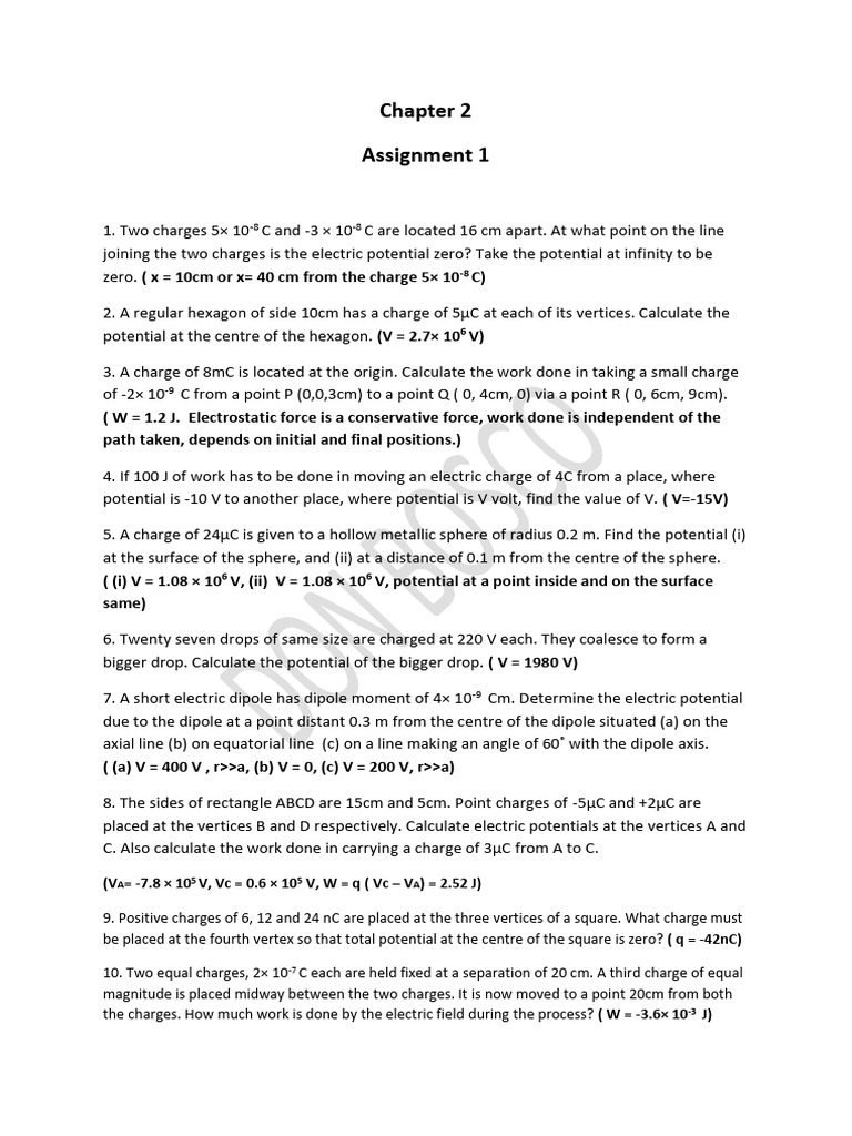 Chapter 2 - Assignment 1 | PDF | Potential Energy | Dipole