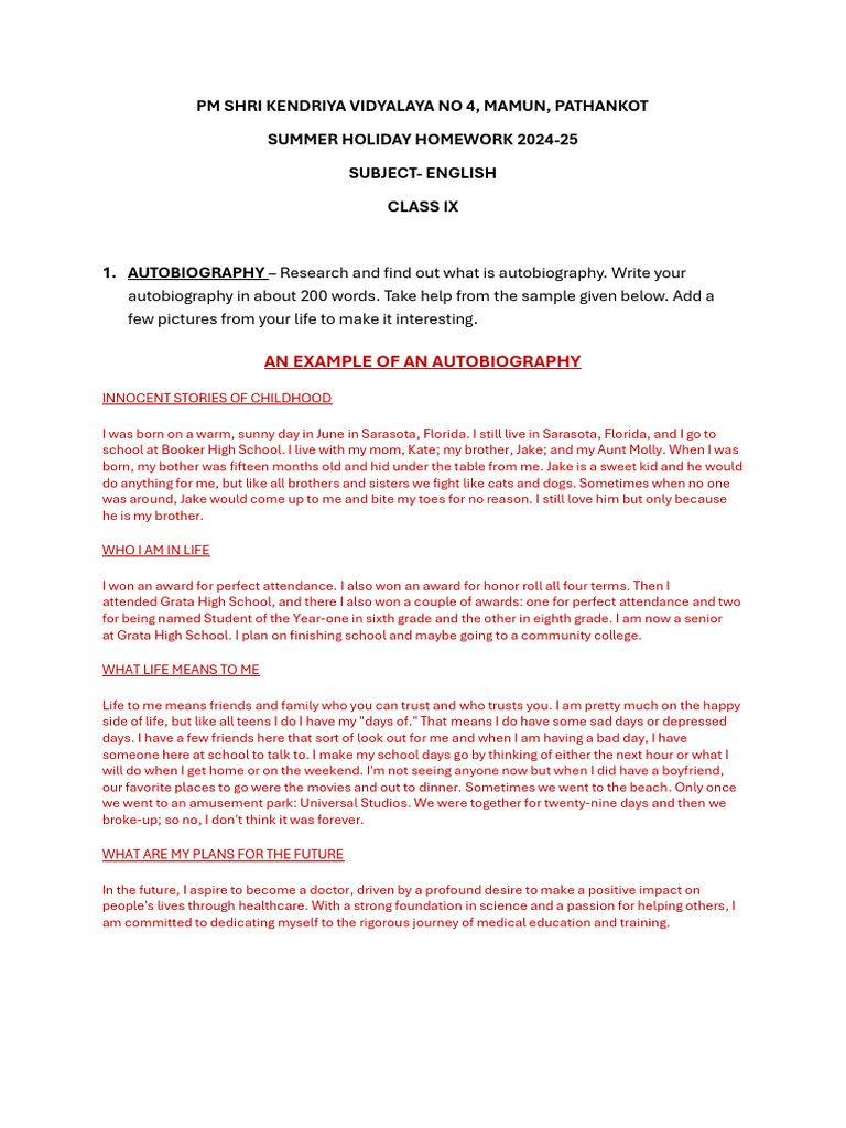English Holiday Homework VIII | PDF