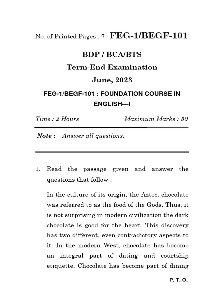 Begf-101 QP June 23 | PDF | Chocolate