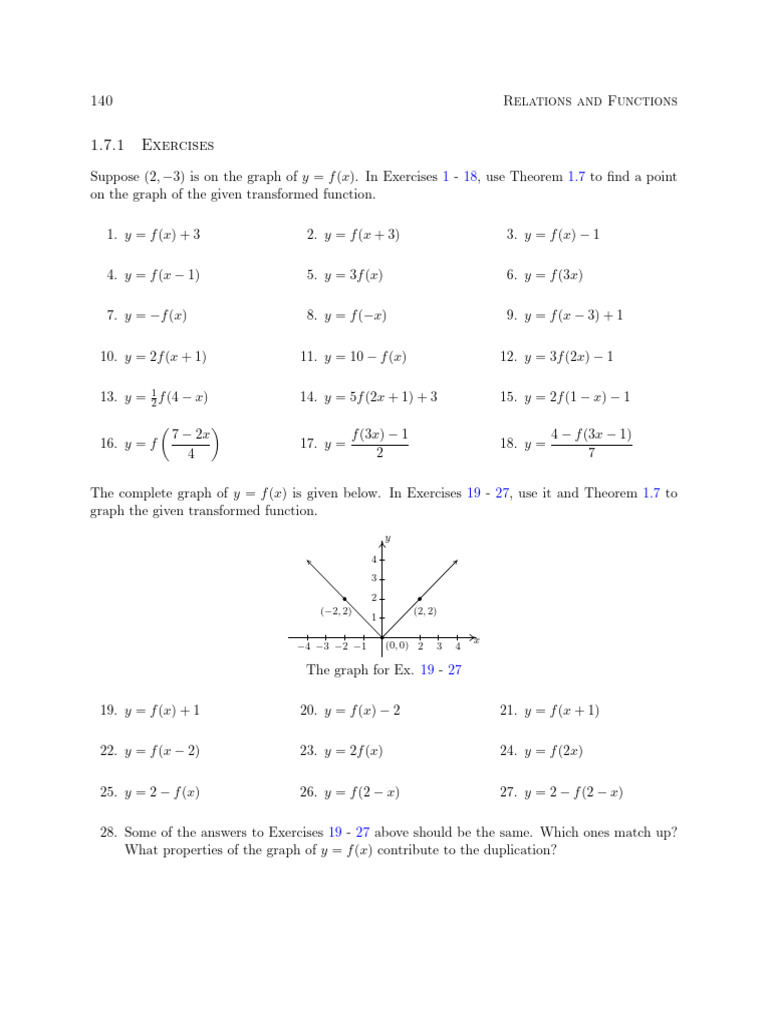 Pre Calc Exercise 1.7 | PDF | Cartesian Coordinate System | Functions ...