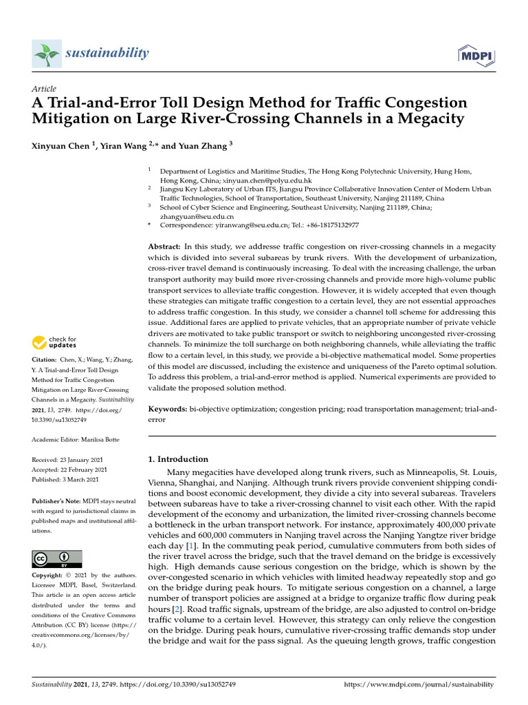 Sustainability 13 02749 v2 | PDF | Mathematical Optimization | Traffic Congestion