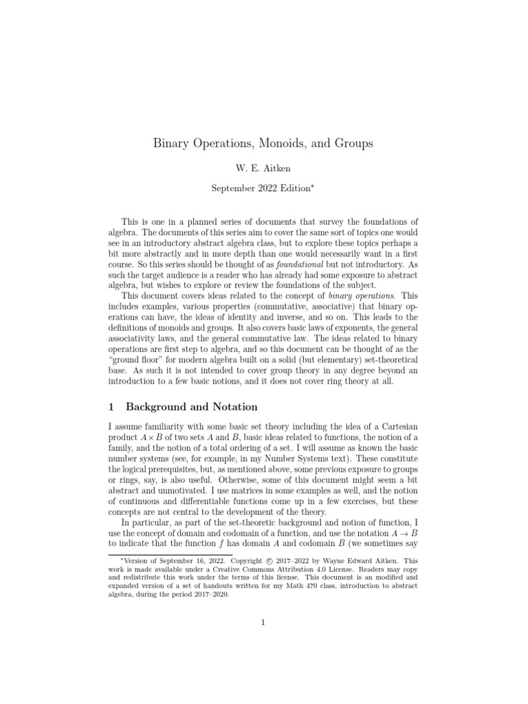 Binary Operations 1 | PDF | Group (Mathematics) | Function (Mathematics)