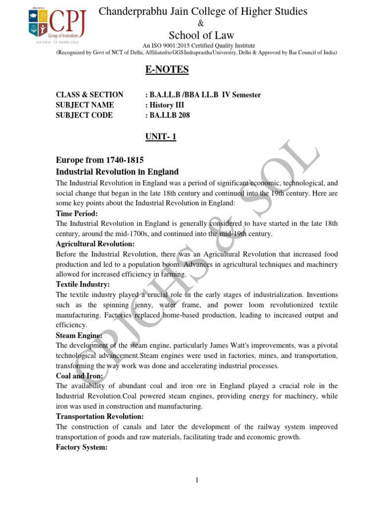 Unit I History III E-Notes | PDF | Napoleon | First French Empire