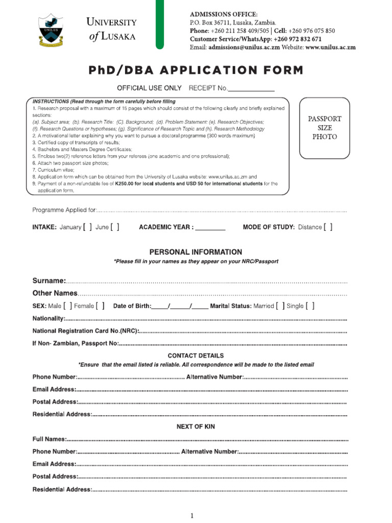 Doctoral Application Form | PDF | Fee | Doctor Of Philosophy