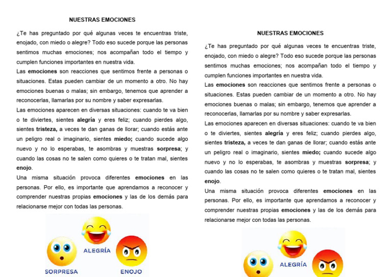 Lectura - NUESTRAS EMOCIONES | PDF | Las emociones | Temor