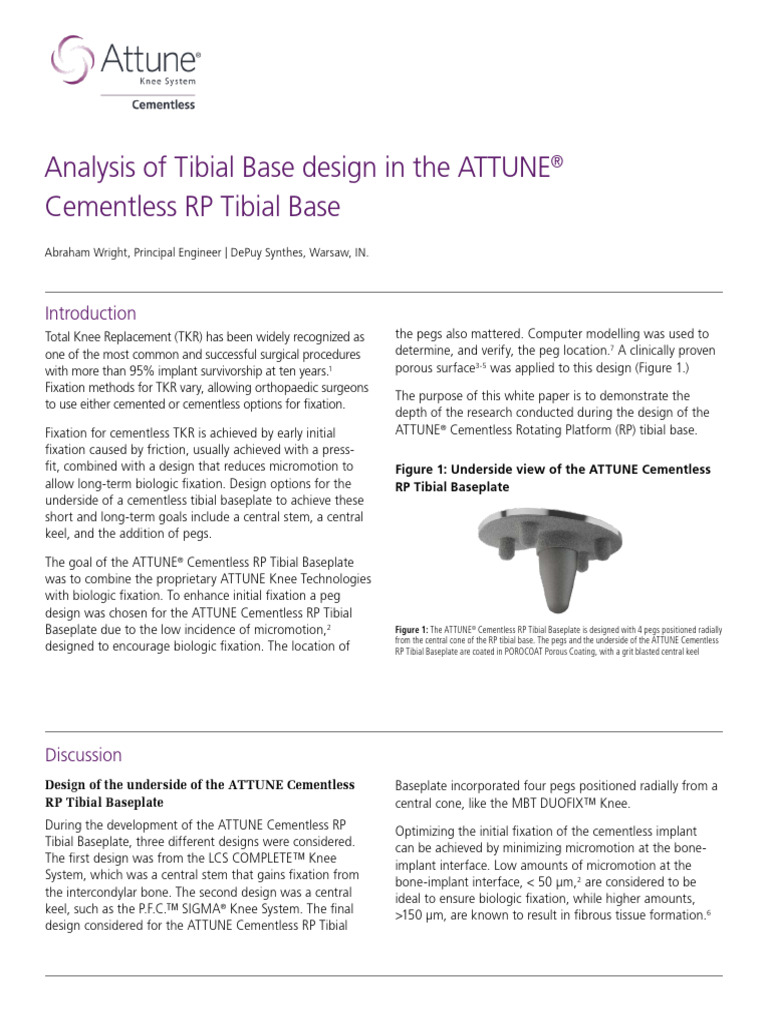 White Paper - Analysis of Design of ATTUNE RP Cementless Tibial Base | PDF