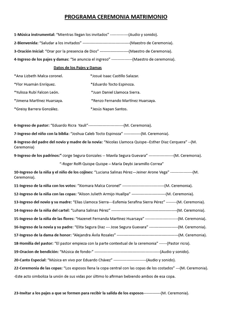 Programa Ceremonia Matrimonio | PDF