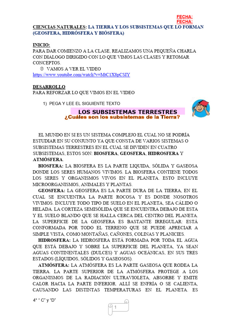 Subsistemas Terrestres: Geosfera, Hidrosfera y Biosfera | PDF | Tierra ...