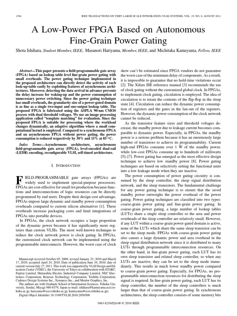 A Low-Power FPGA Based On Autonomous Fine-Grain Power Gating | PDF | Field Programmable Gate ...