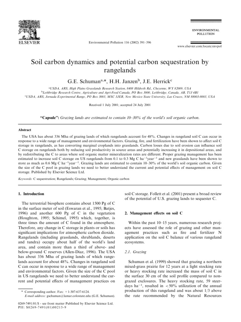 Carbon Sequestration Rangelands Schuman | PDF | Soil | Carbon Sequestration