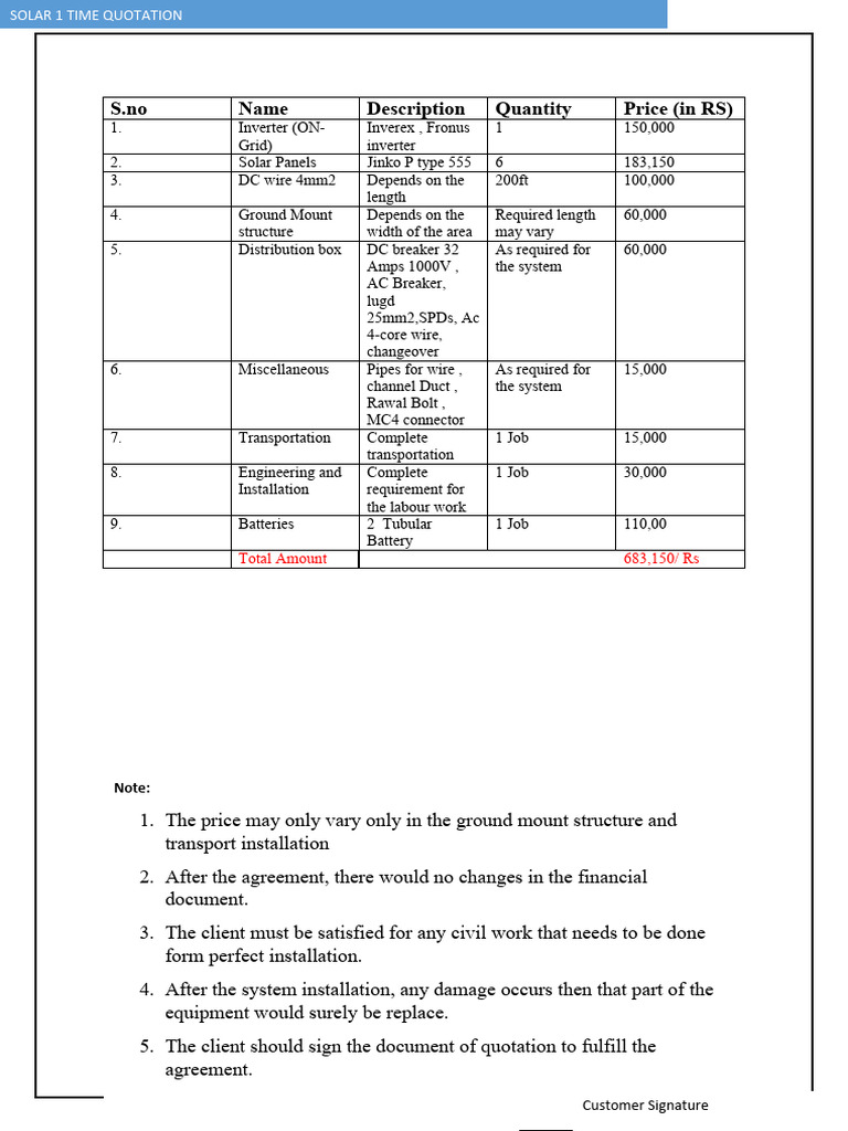 Solar 1 Time Quotation | PDF | Power Inverter | Power Engineering