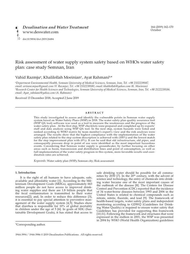 Risk Assessment of Water Supply System Safety Based On Whos Water ...