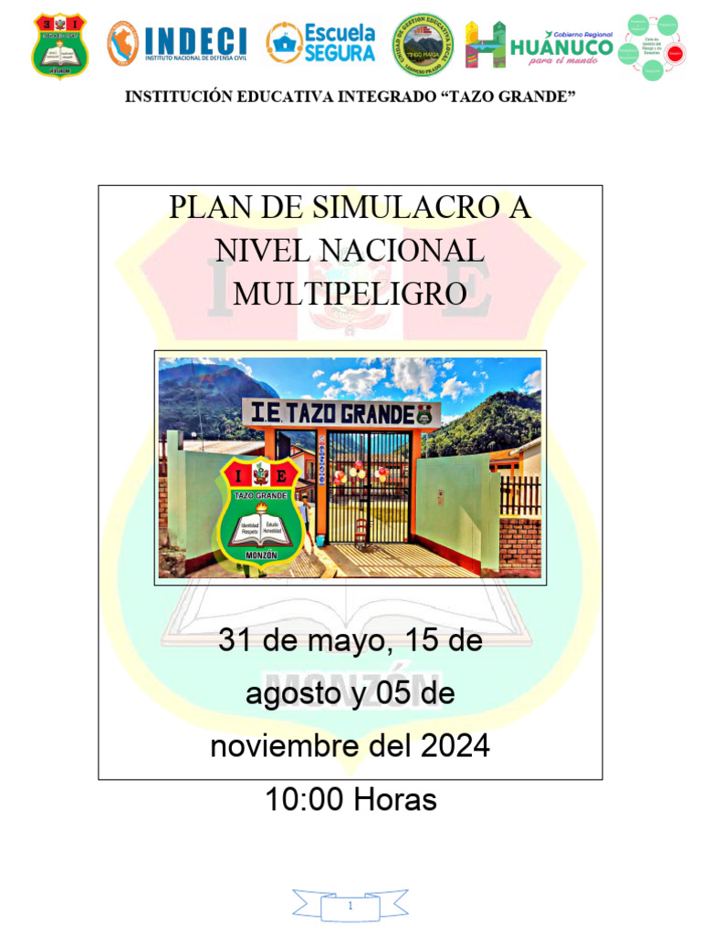 Plan-Simulacro-Multipeligro-2024 Tazo Grande | PDF | Habilidades de supervivencia | Primeros ...