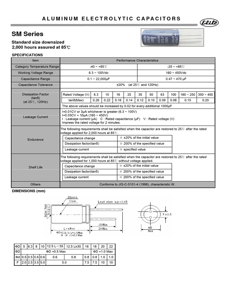 Elite (Radial Thru-Hole) SM Series | PDF | Capacitor | Capacitance
