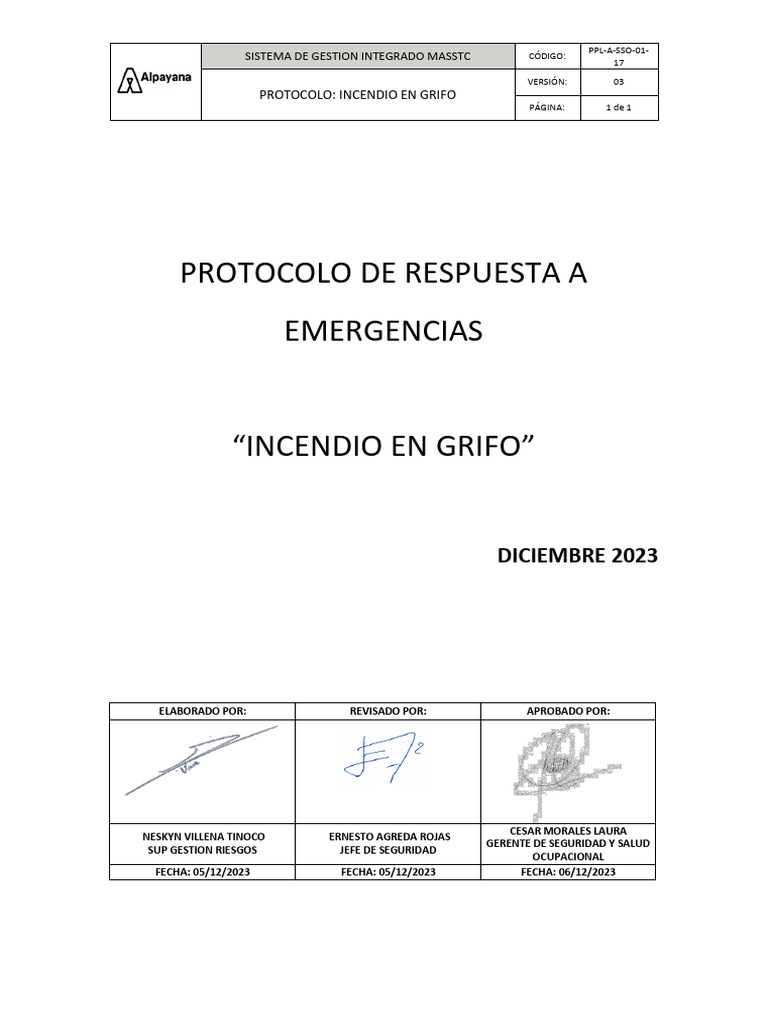 17 y 42 Protocolo Incendio en Grifo y Ante Incendios | PDF | Incendios | La seguridad