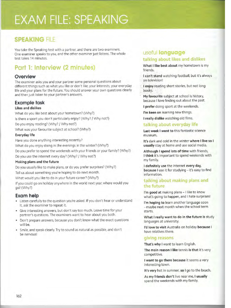 Speaking Reference (First For Schools) 2024 | PDF