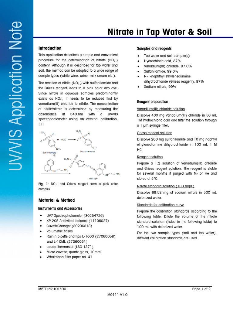 M9111 - Nitrate in Tap Water & Soil | PDF | Nitrite | Ultraviolet ...